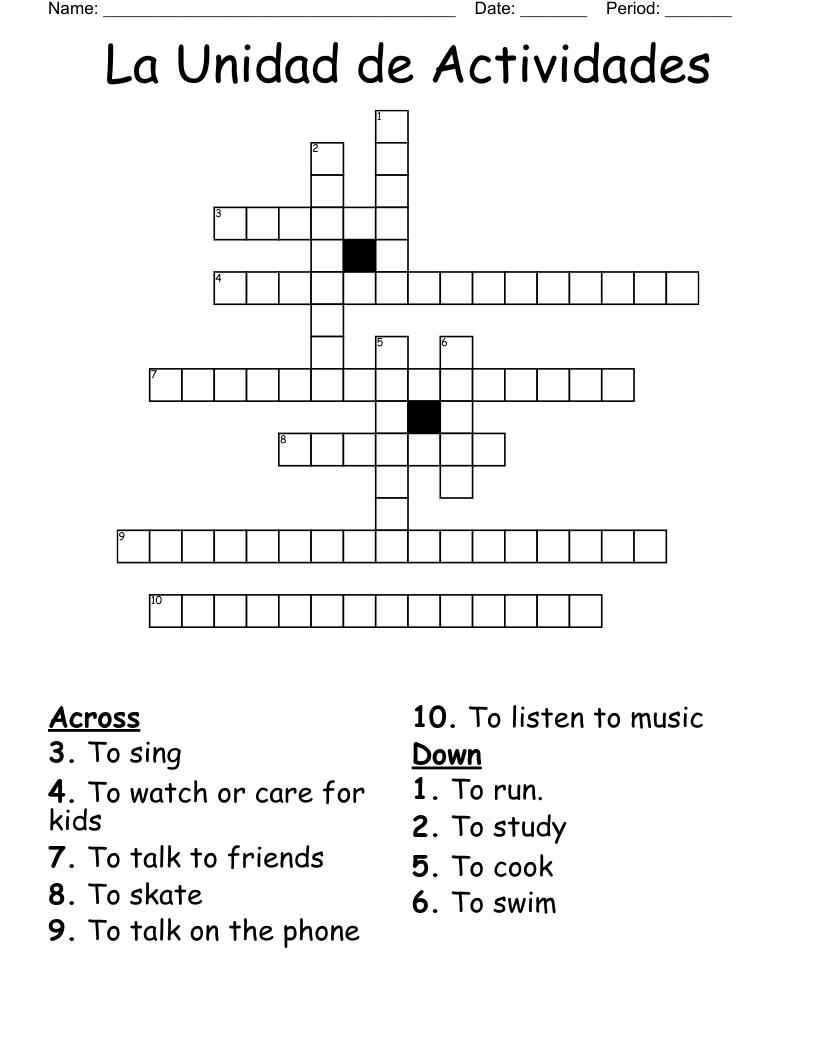 La Unidad de Actividades Crossword - WordMint