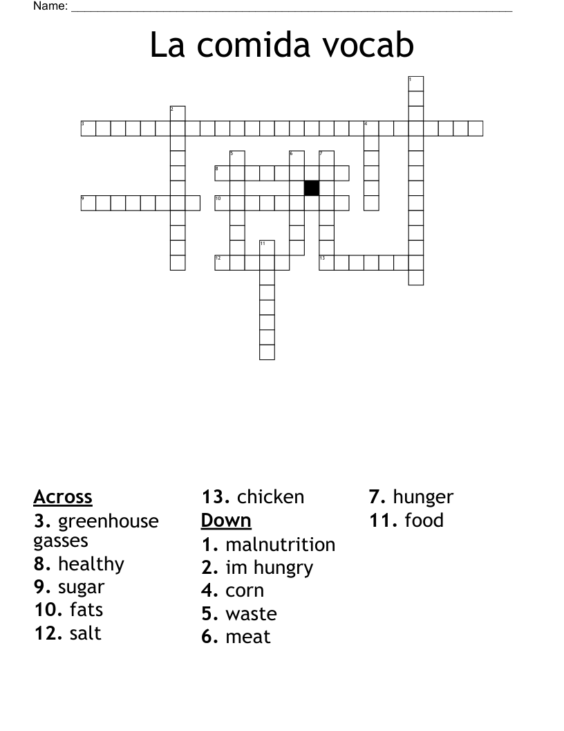 La comida vocab Crossword - WordMint