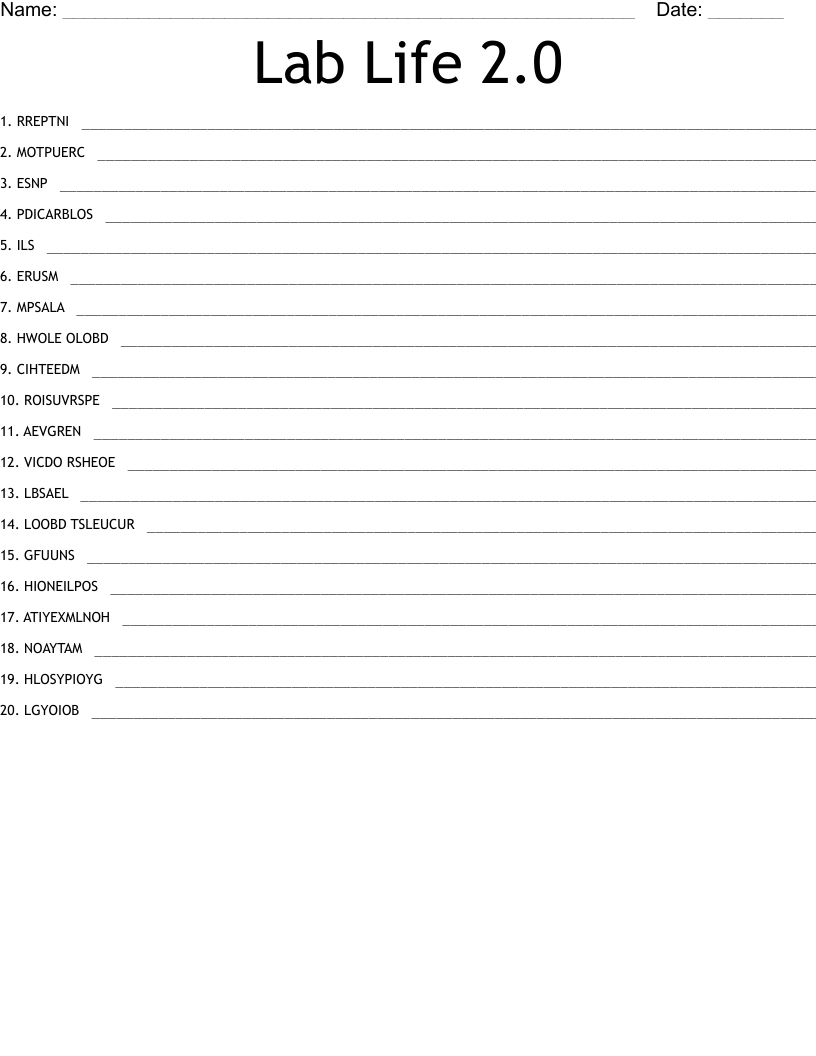 Lab Life 2.0 Word Scramble - WordMint