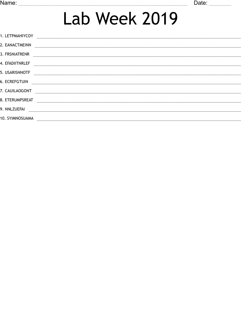 Lab Week 2019 Word Scramble - WordMint