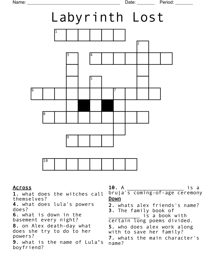 Labyrinth Lost Crossword - WordMint