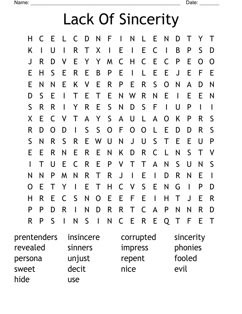 Lack Of Sincerity Word Search - WordMint