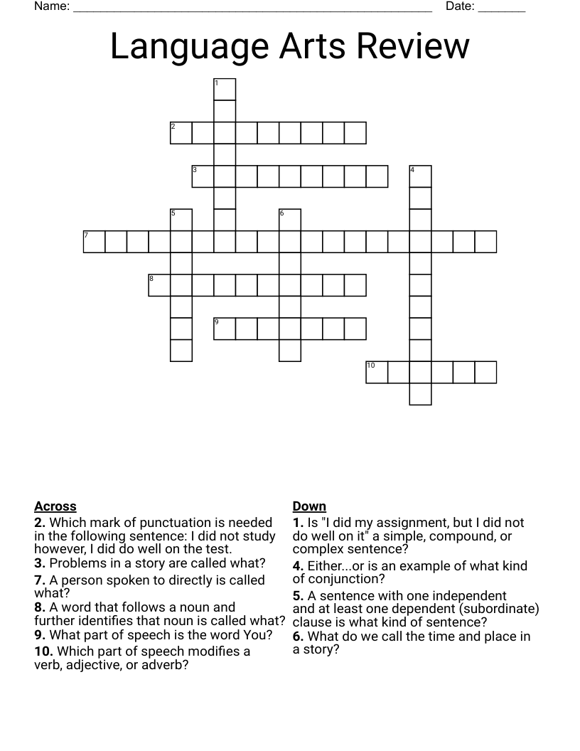 Language Arts Review Crossword - WordMint