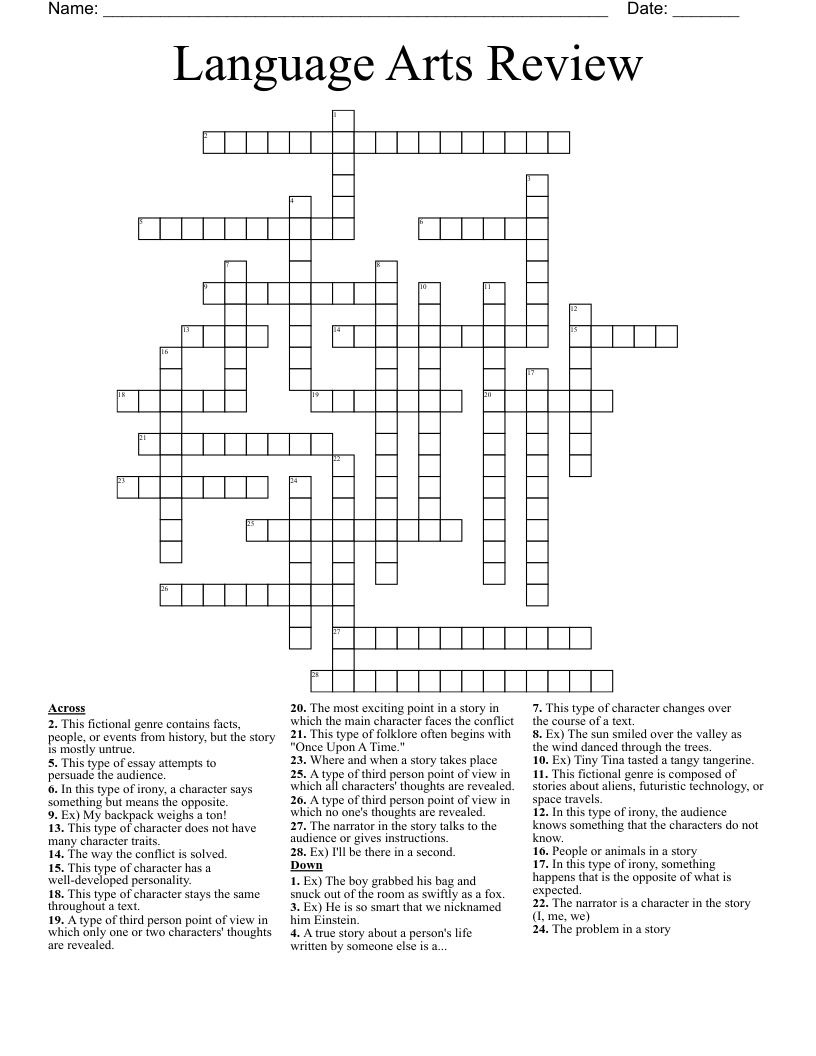Language Arts Review Crossword - WordMint