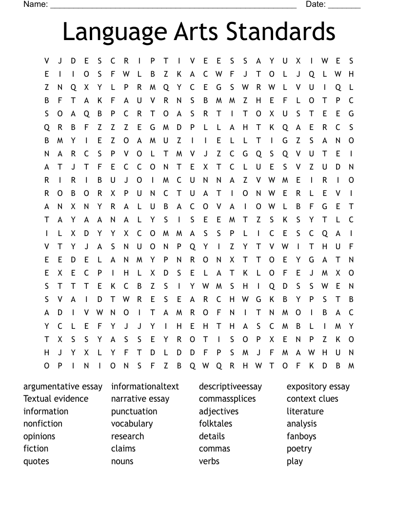 Language Arts Standards Word Search WordMint
