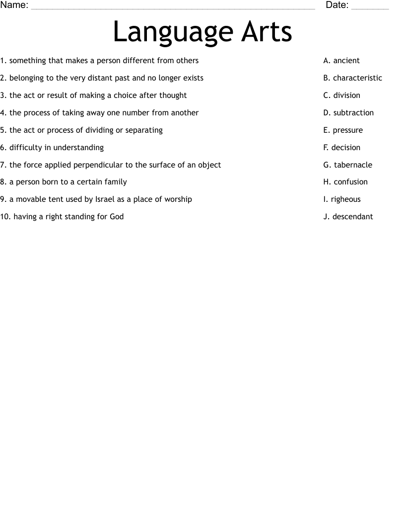 Language Arts Worksheet - WordMint