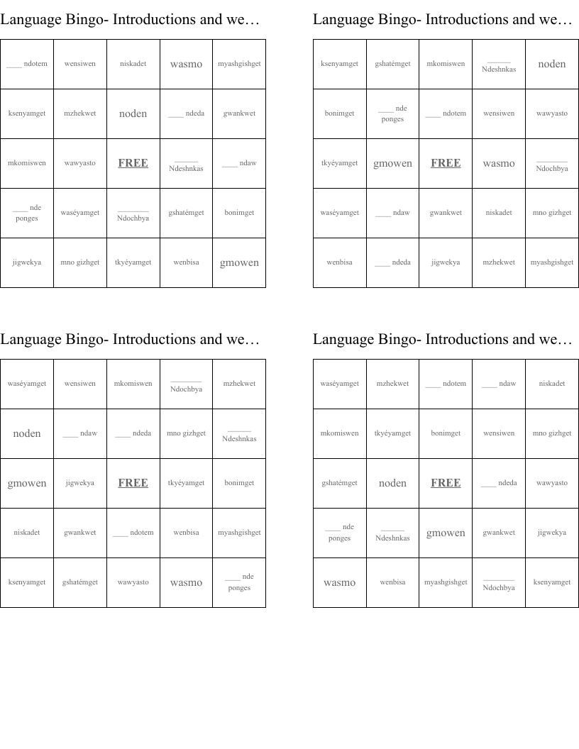 Language Bingo- Introductions and weather - WordMint