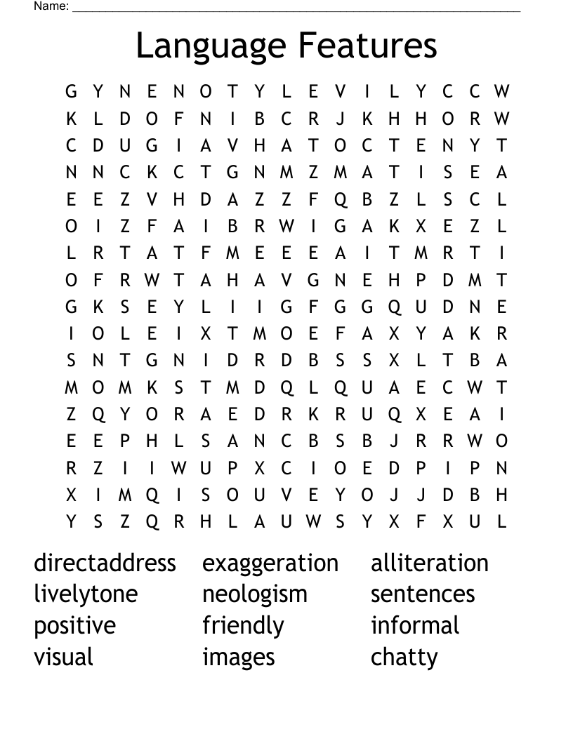 Language Features Word Search - WordMint