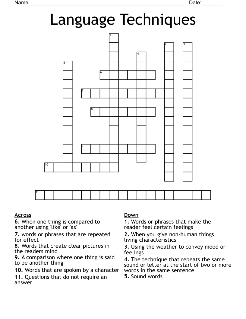 Language Techniques Crossword - WordMint