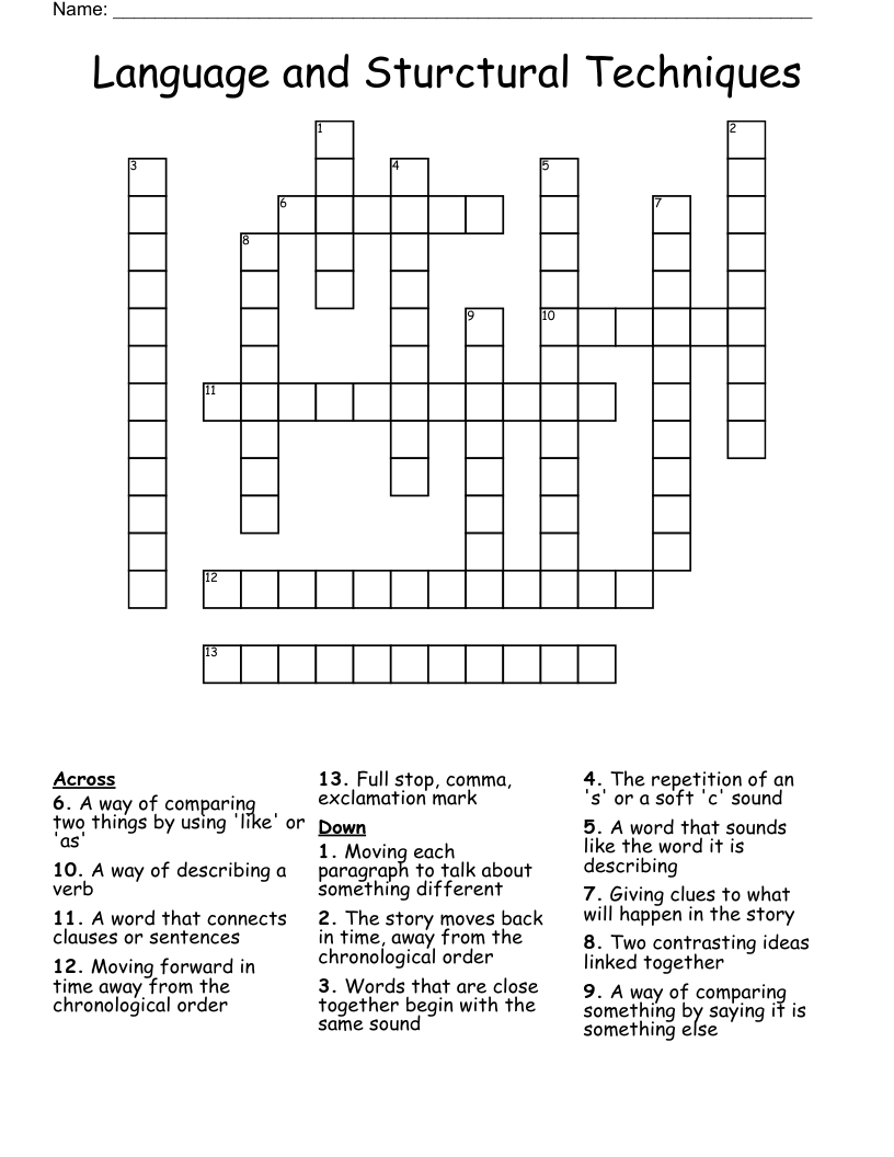 Language and Sturctural Techniques Crossword - WordMint
