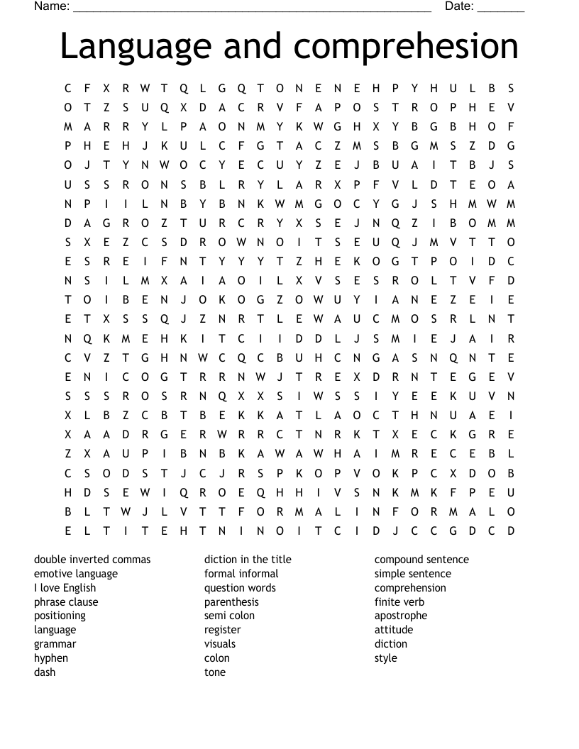 Language and comprehesion Word Search - WordMint