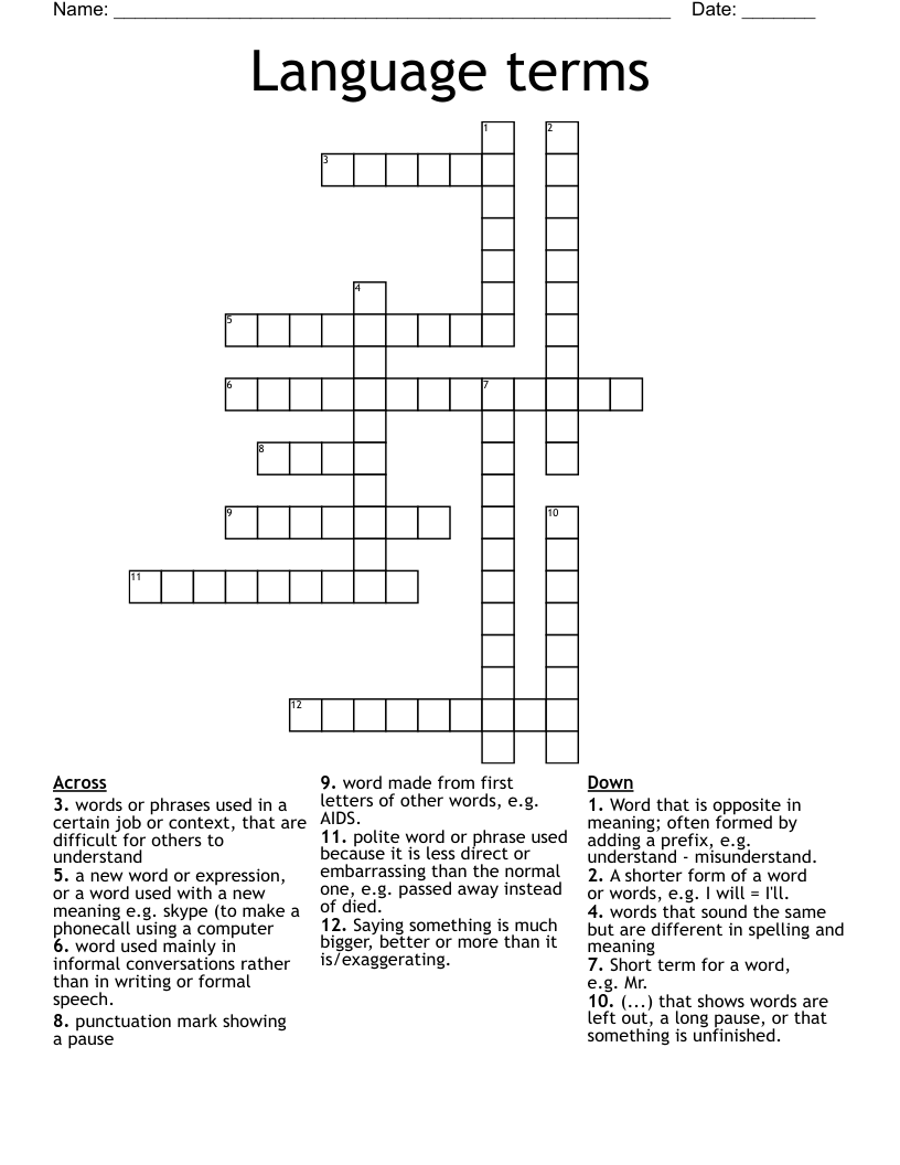 Language terms Crossword - WordMint