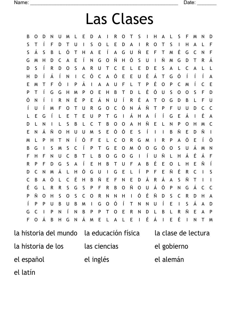 Las Clases Word Search - WordMint