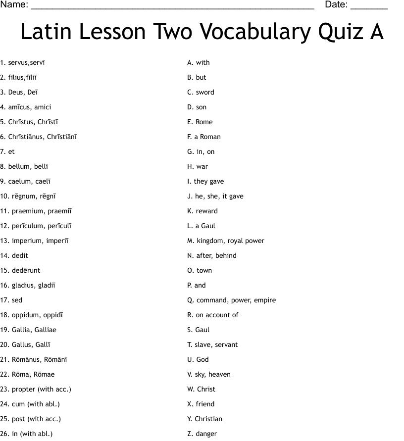 Latin Vocabulary Crossword - WordMint