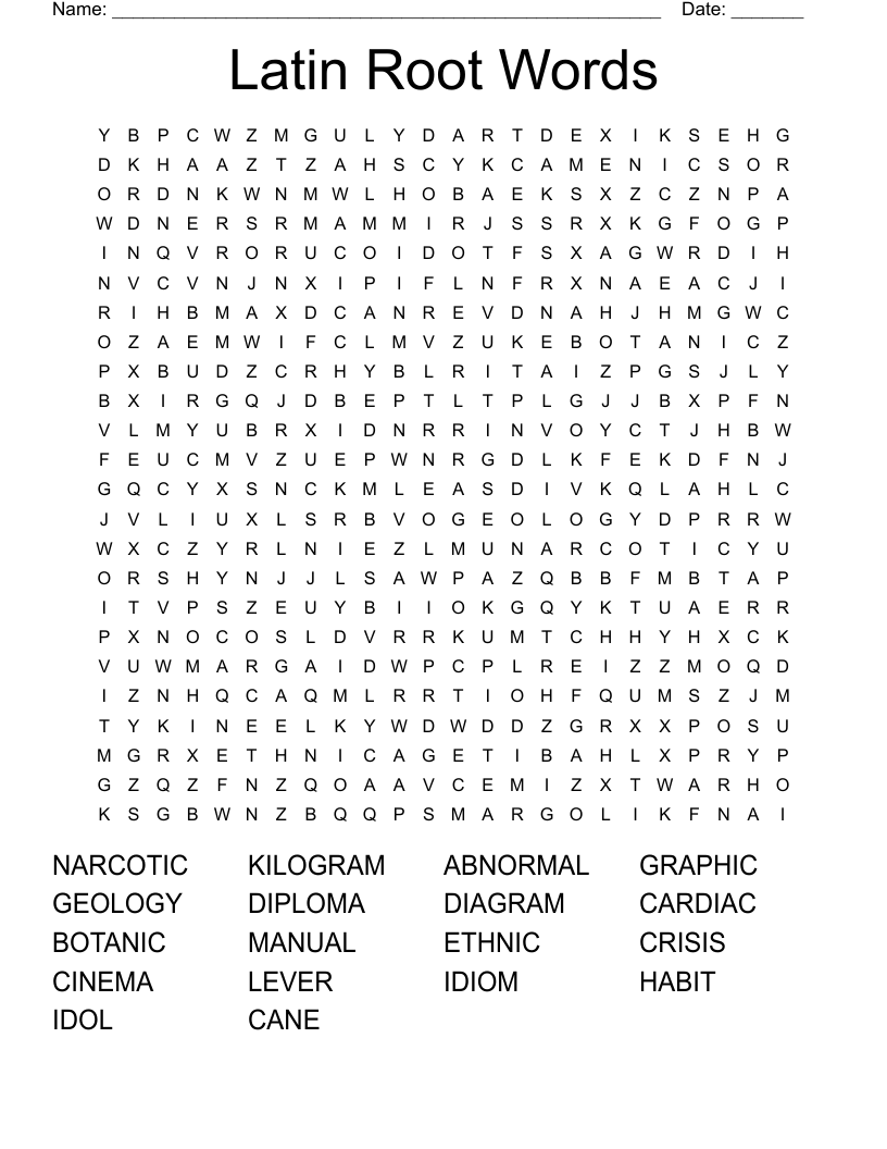 Latin Root Words Word Search - WordMint