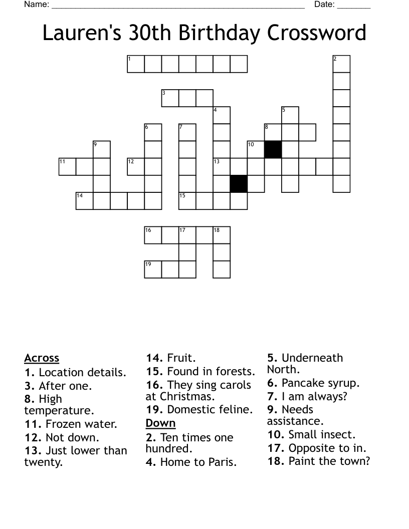 Lauren's 30th Birthday Crossword - WordMint