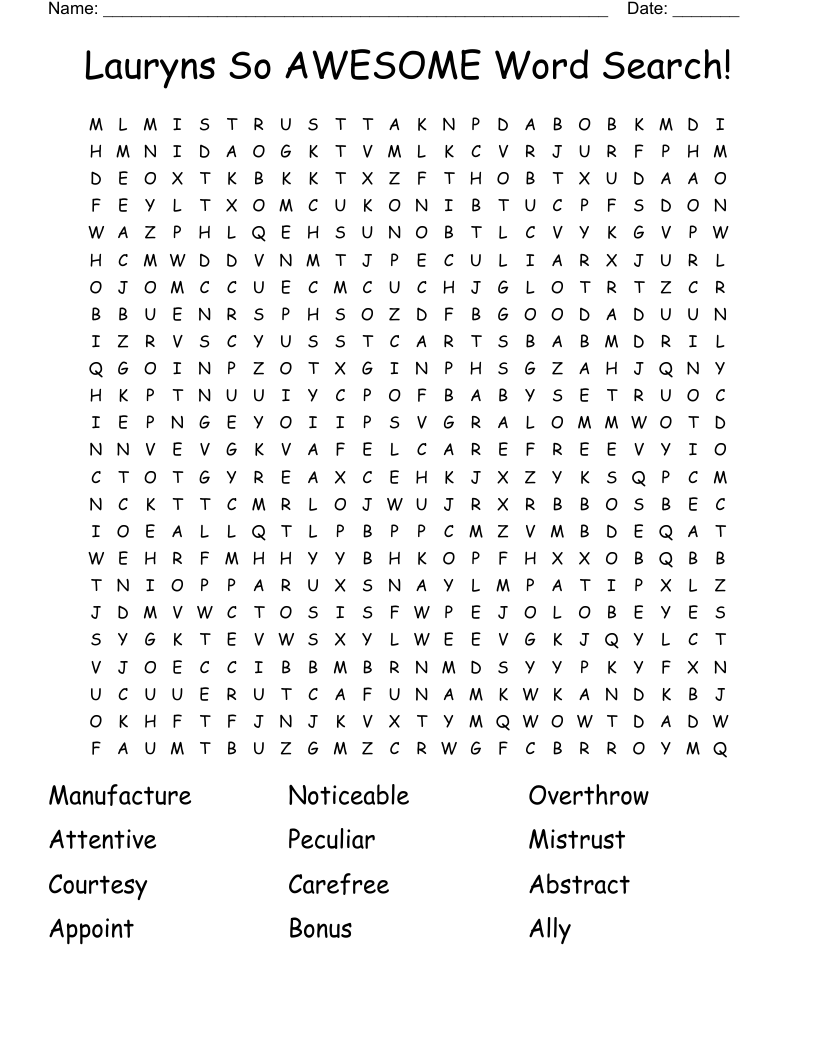 Lauryns So AWESOME Word Search WordMint