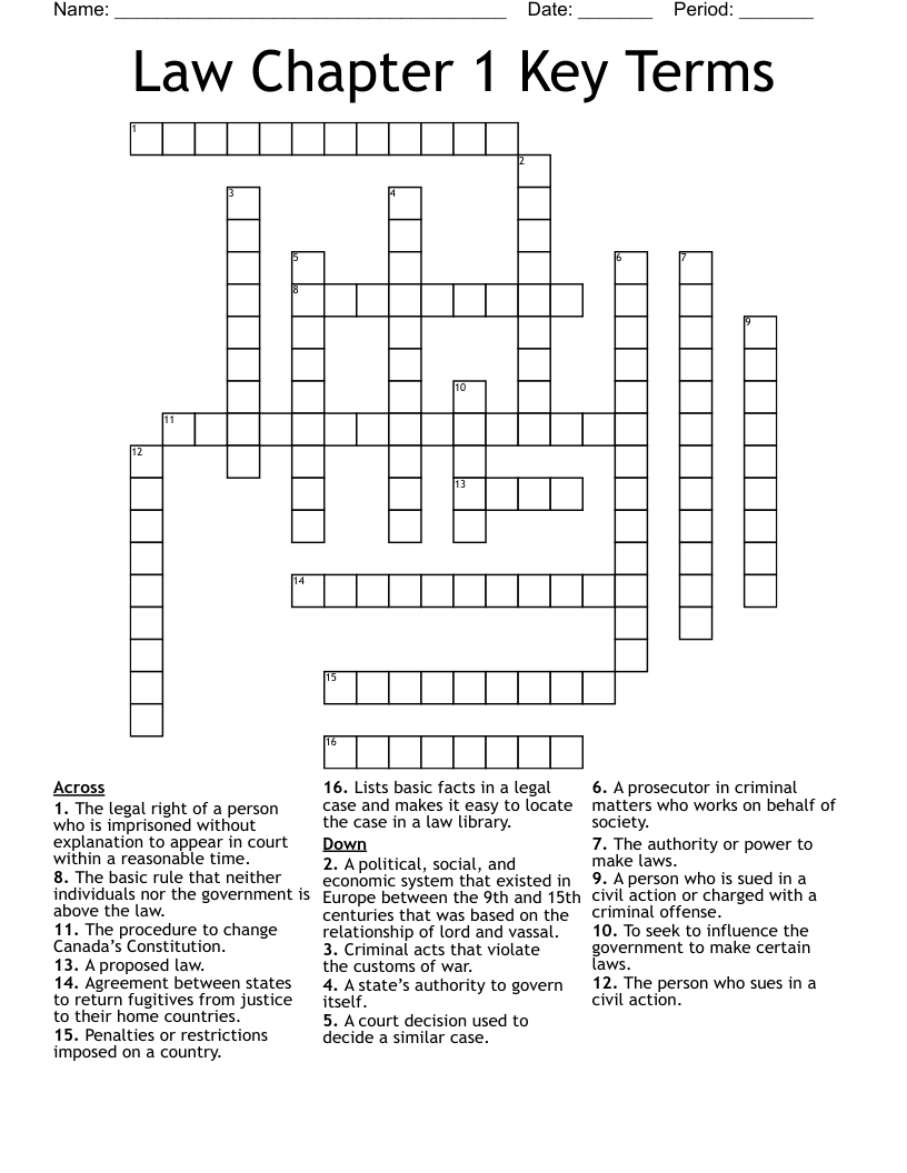 Law Chapter 1 Key Terms Crossword - WordMint