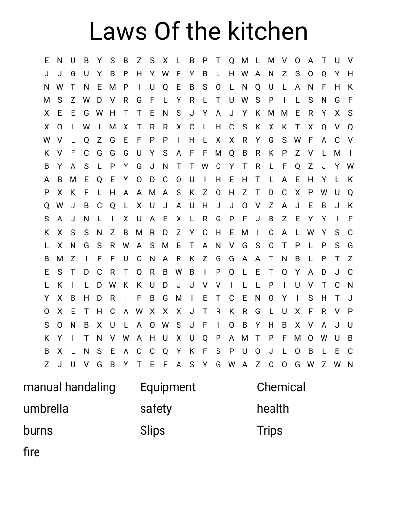 Laws Of the kitchen Word Search - WordMint