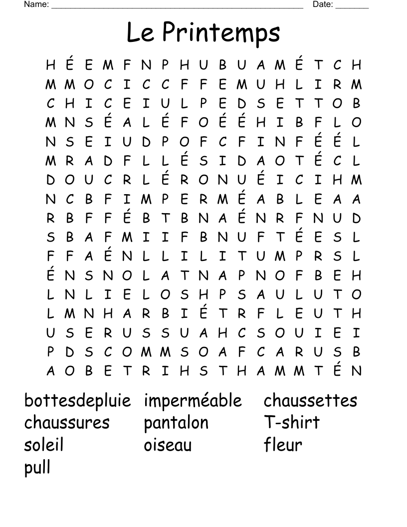 Le Printemps Word Search - WordMint
