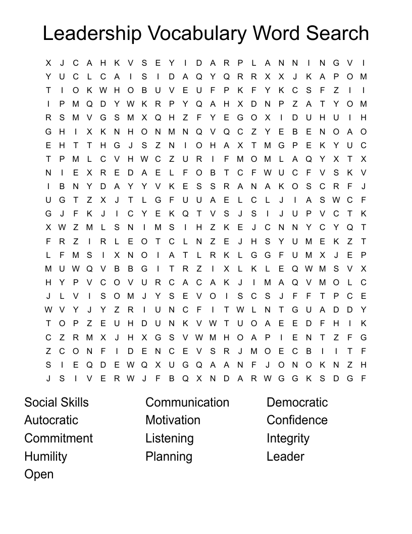 Leadership Vocabulary Word Search - WordMint
