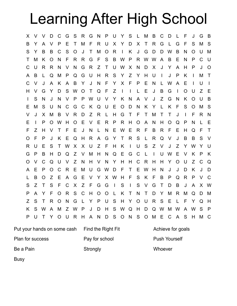 Learning After High School Word Search - WordMint