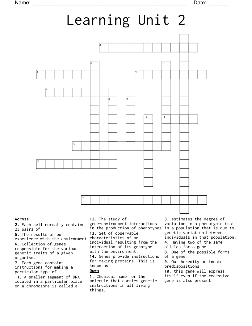 Learning Unit 2 Crossword - WordMint