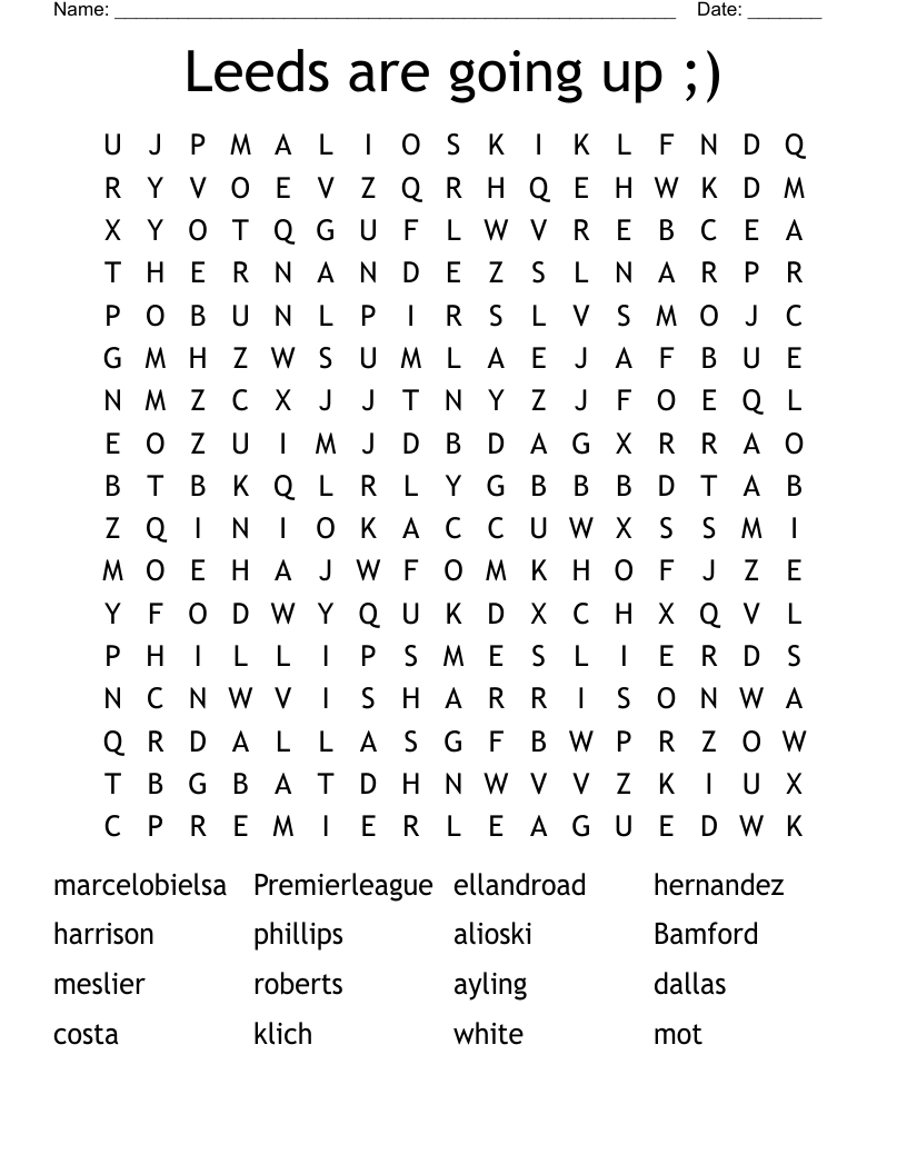 Leeds are going up ;) Word Search - WordMint