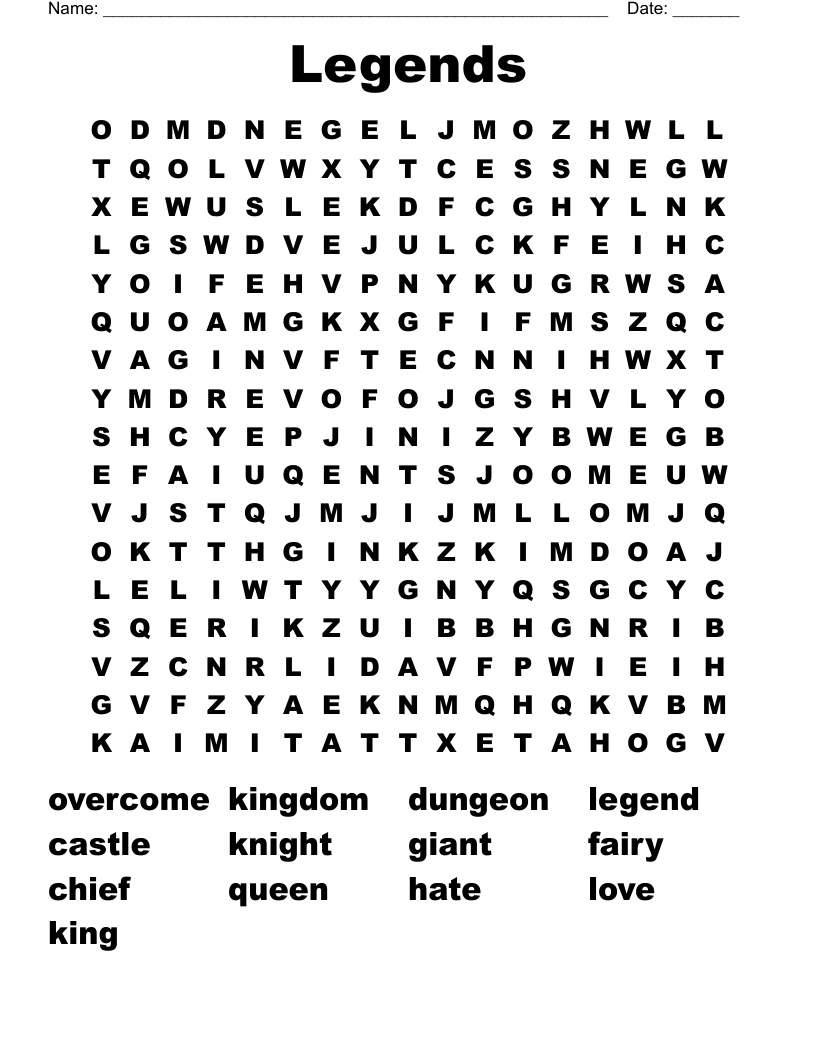 Legends Word Search - WordMint
