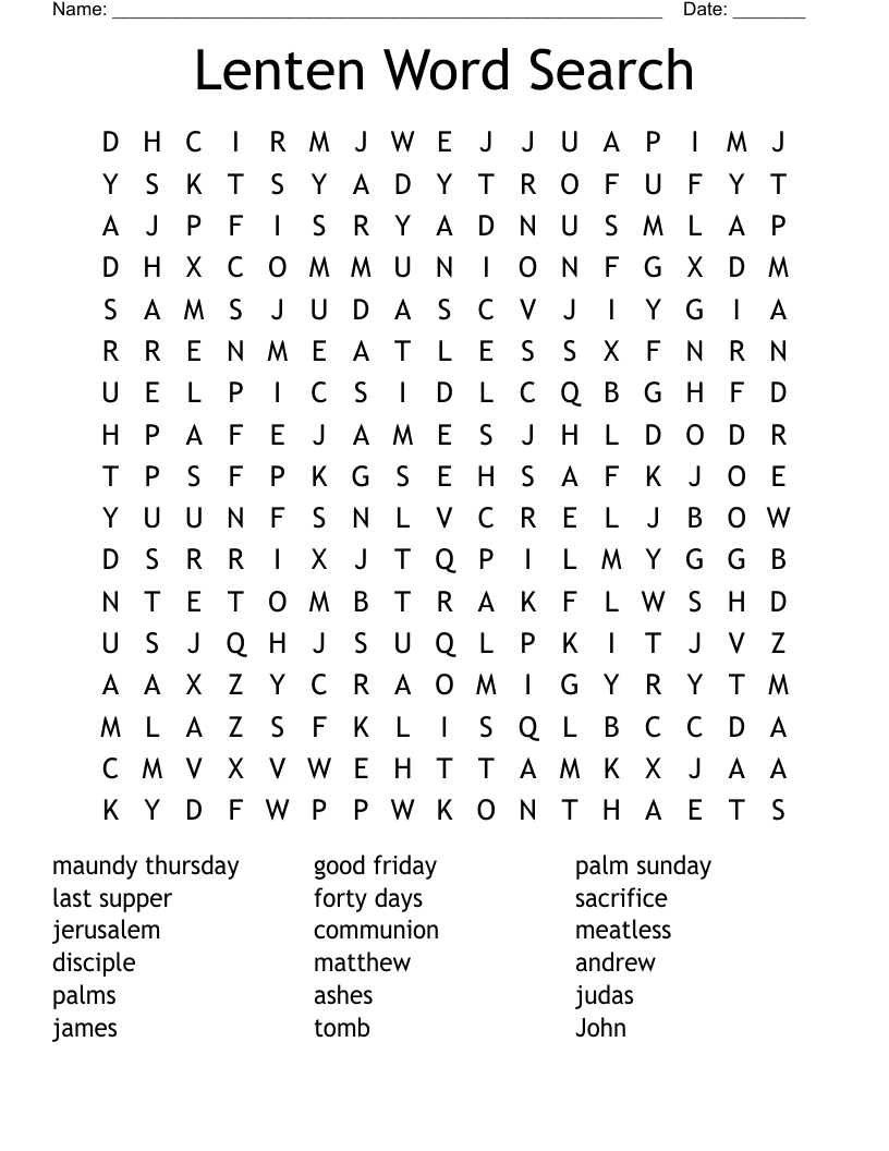 Lenten Word Search - WordMint