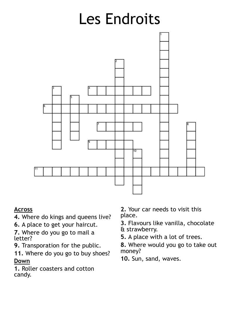 Les Endroits Crossword - WordMint