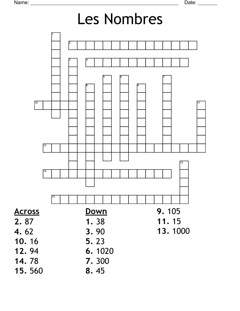 Les Nombres Crossword - WordMint