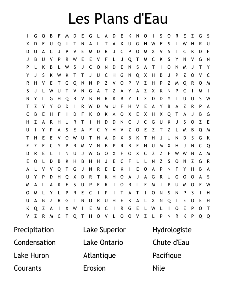 Les Plans d'Eau Word Search - WordMint