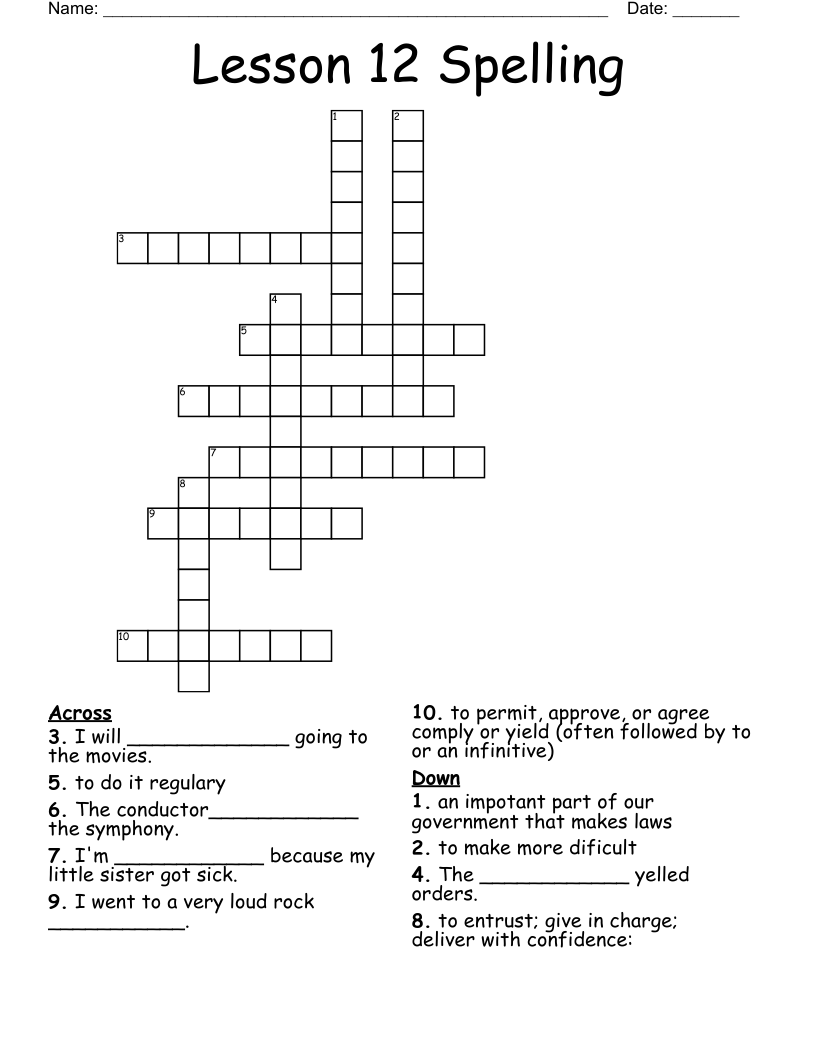 Lesson 12 Spelling Crossword - WordMint
