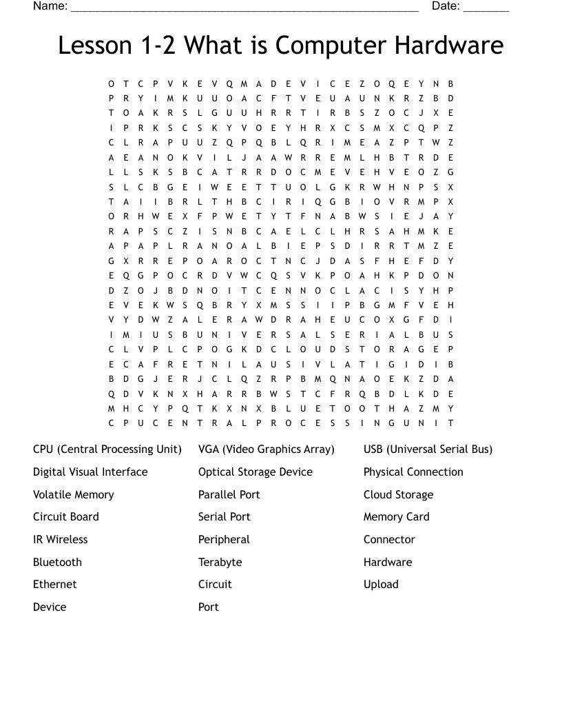 Lesson 1 2 What Is Computer Hardware Word Search WordMint