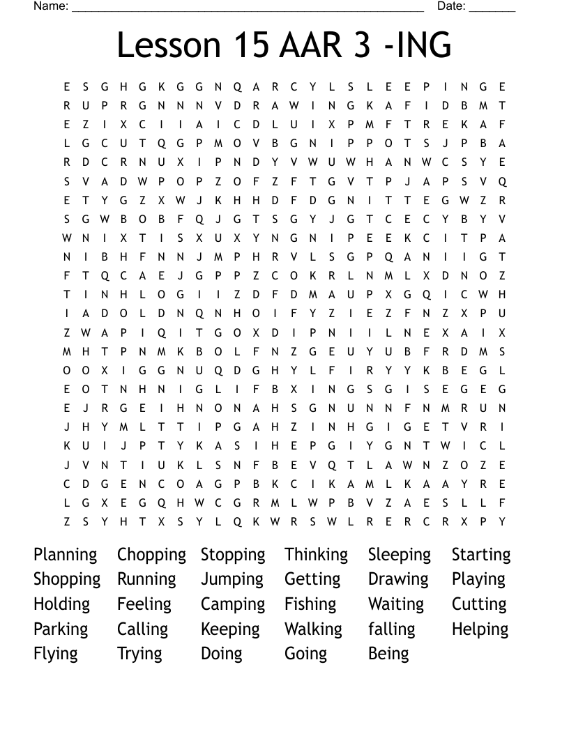Lesson 15 AAR 3 -ING Word Search - WordMint