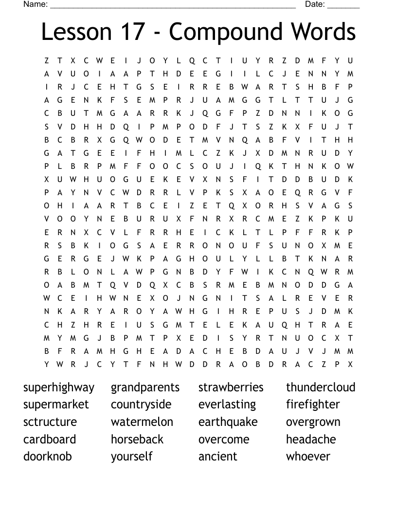 Lesson 17 - Compound Words Word Search - WordMint