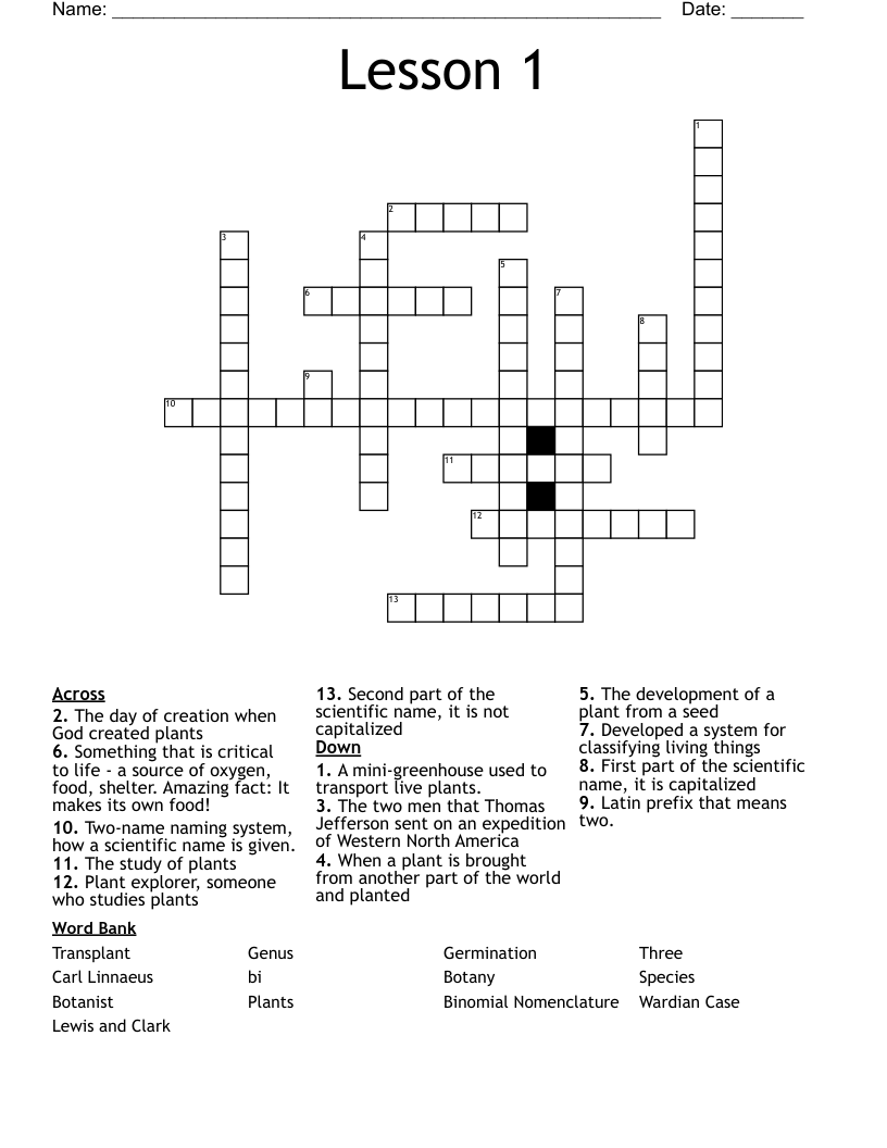 Lesson 1 Crossword - WordMint