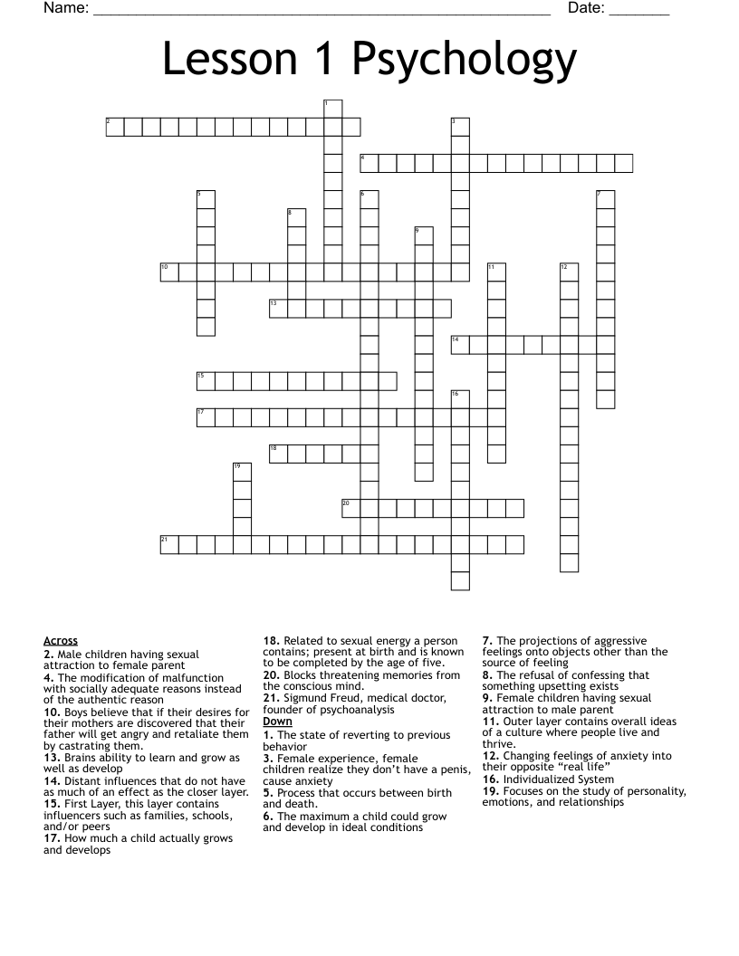 Lesson 1 Psychology Crossword - WordMint