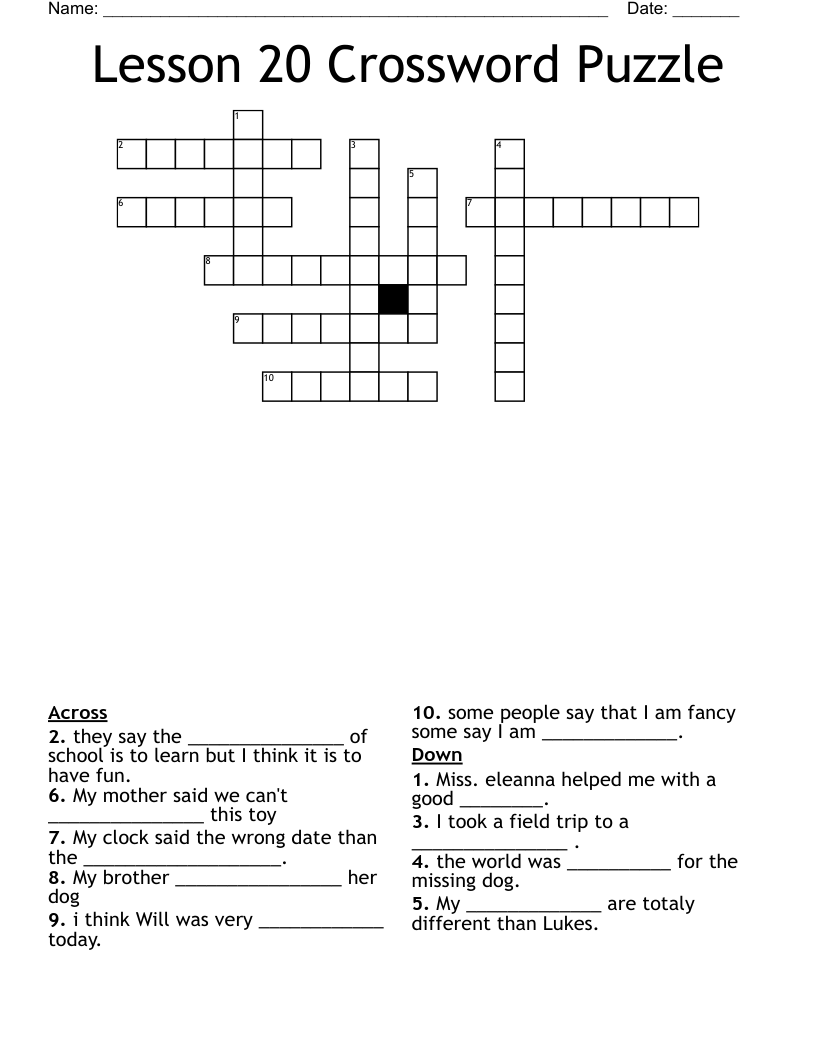 Lesson 20 Crossword Puzzle - WordMint
