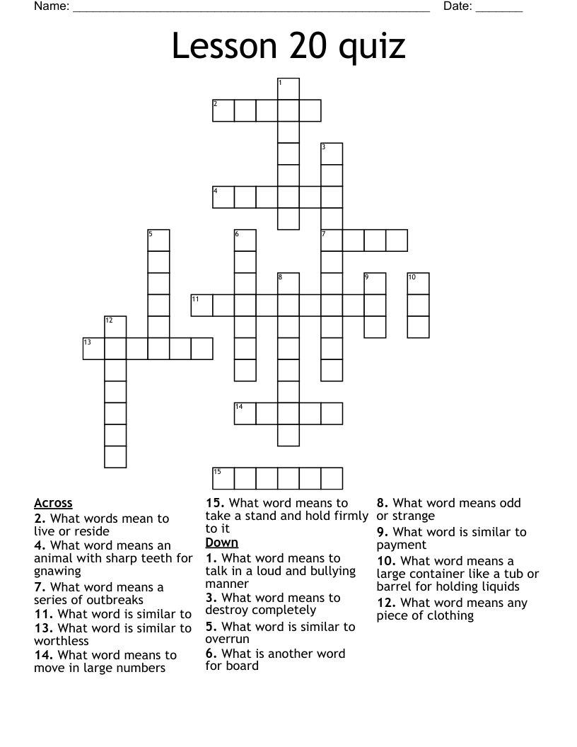 Lesson 20 Quiz Crossword WordMint
