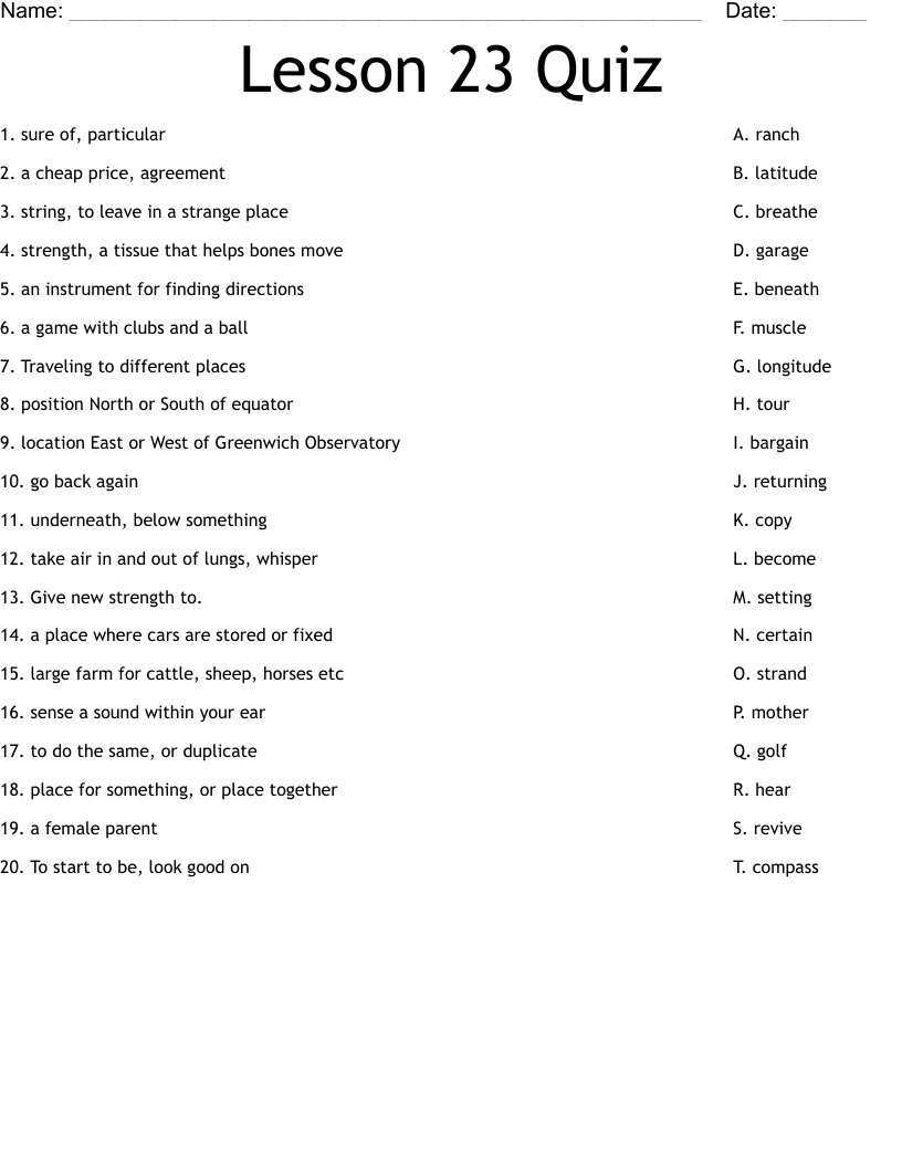 Lesson 23 Quiz Worksheet - WordMint