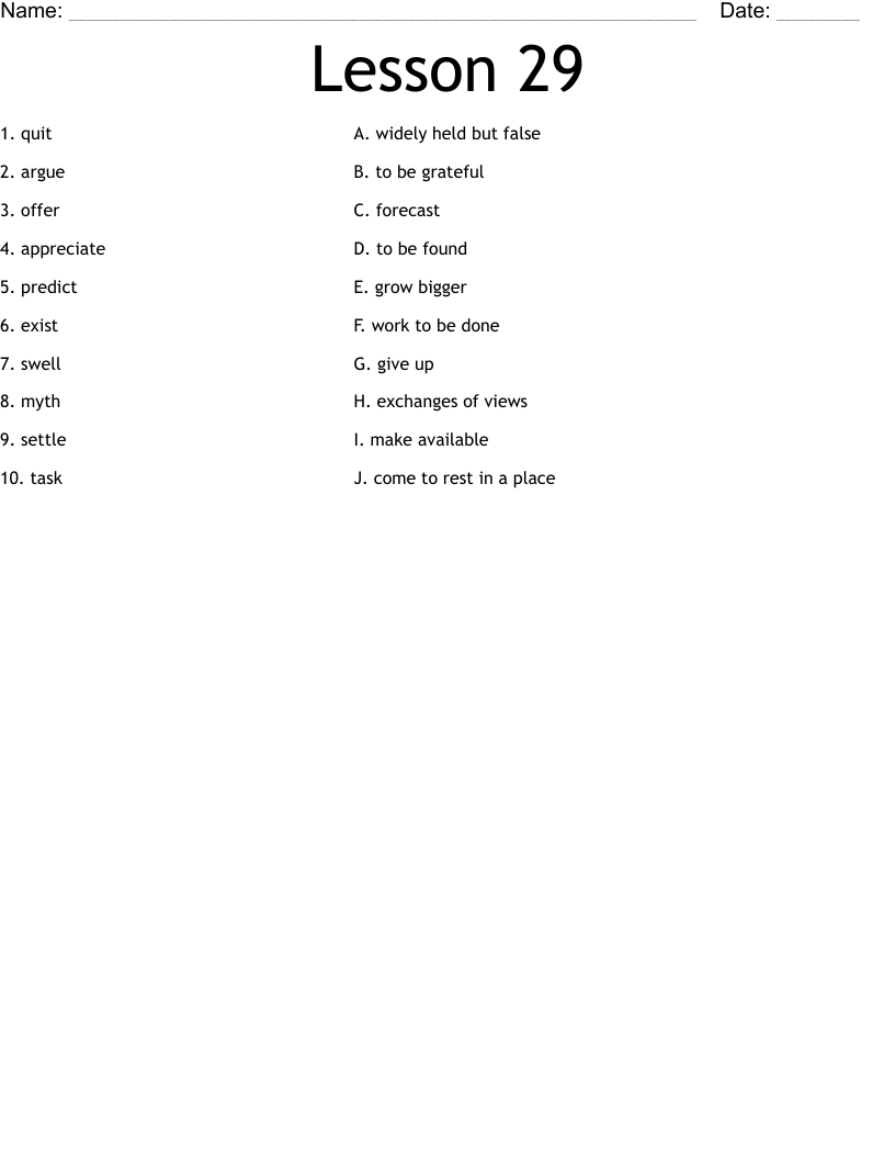 Lesson 29 Worksheet - WordMint