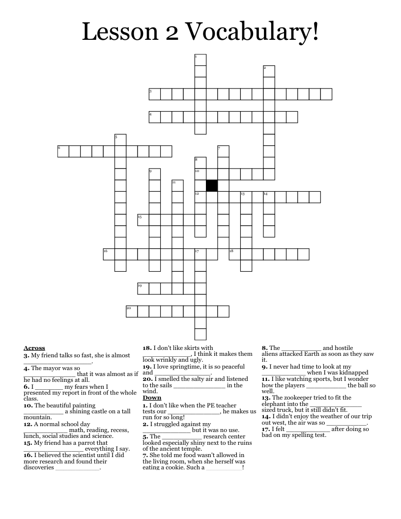 Lesson 2 Vocabulary! Crossword - WordMint