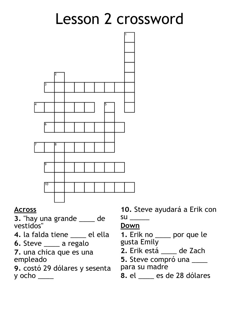 Lesson 2 crossword - WordMint