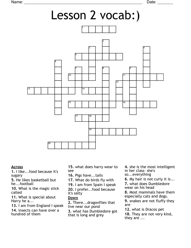 Lesson 2 vocab:) Crossword - WordMint