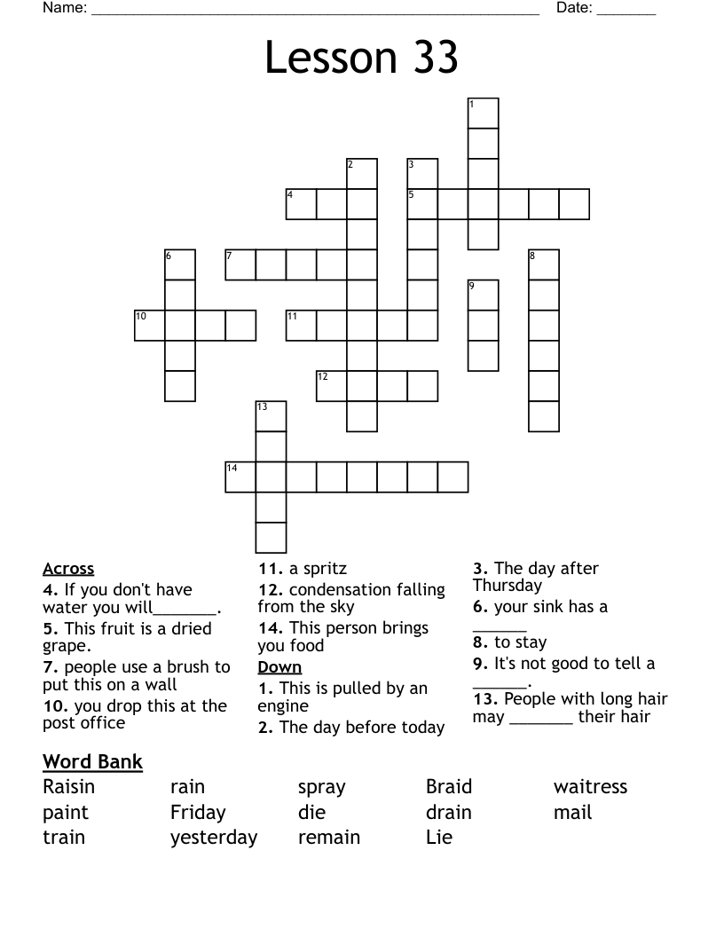 Lesson 33 Crossword - WordMint