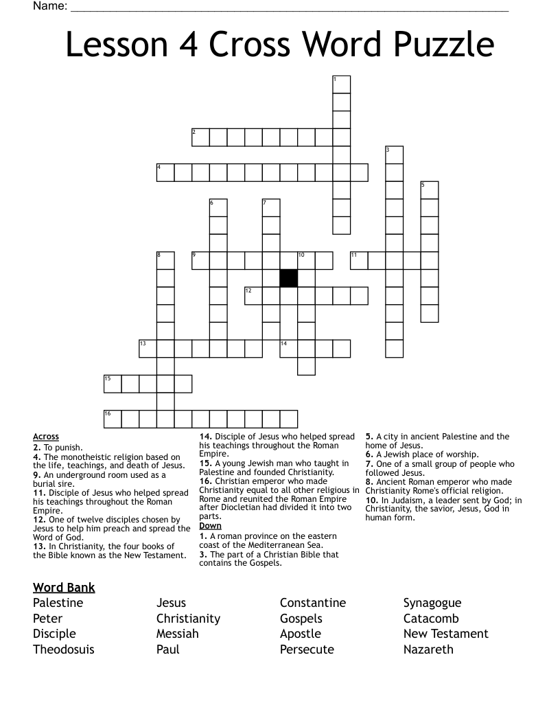 Lesson 4 Cross Word Puzzle WordMint