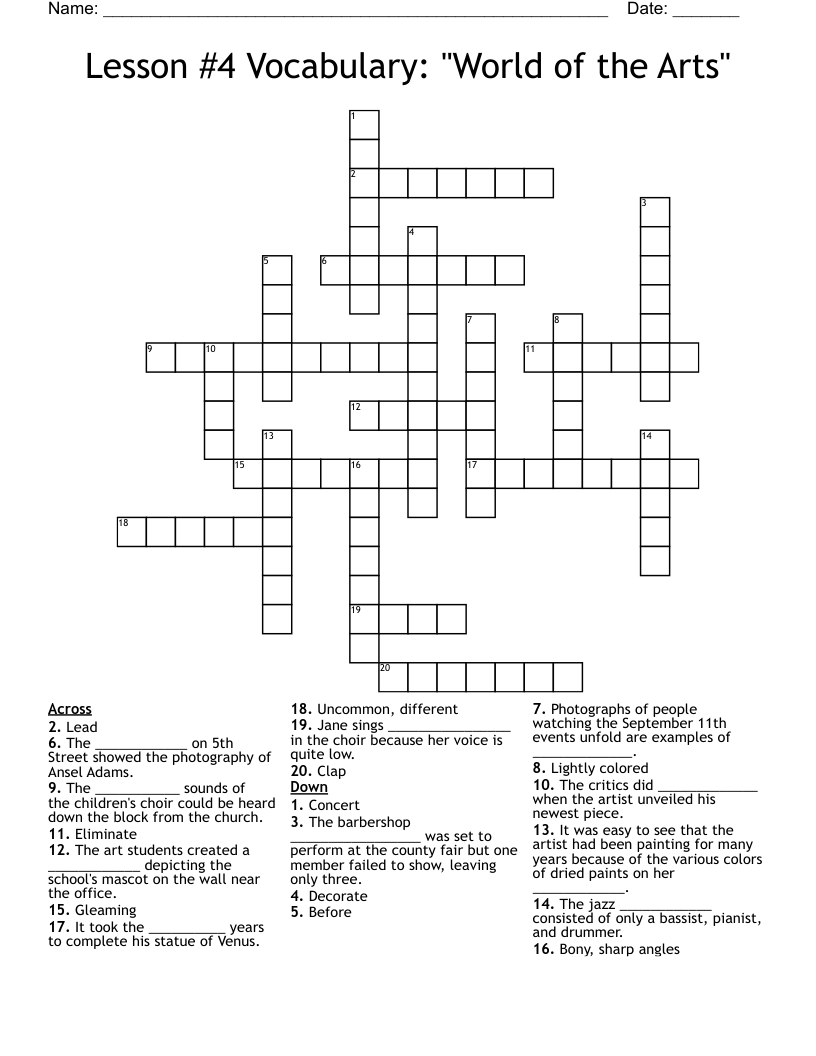 Lesson #4 Vocabulary: "World of the Arts" Crossword - WordMint