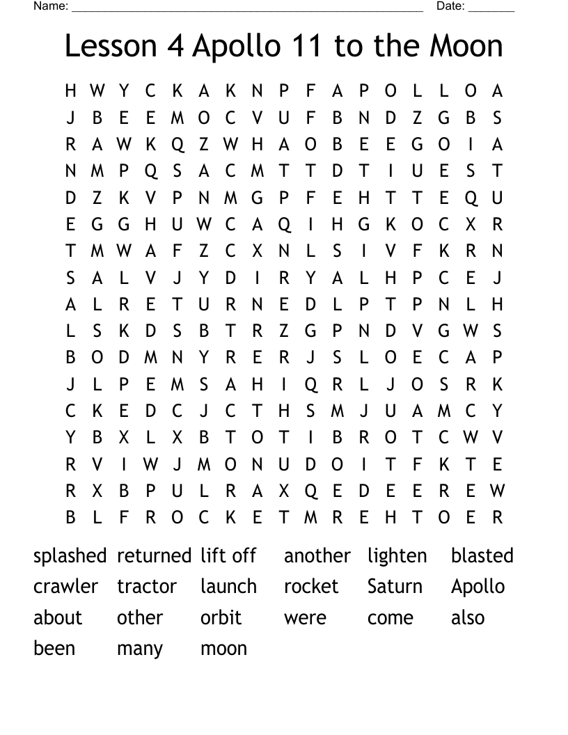 Lesson 4 Apollo 11 to the Moon Word Search - WordMint